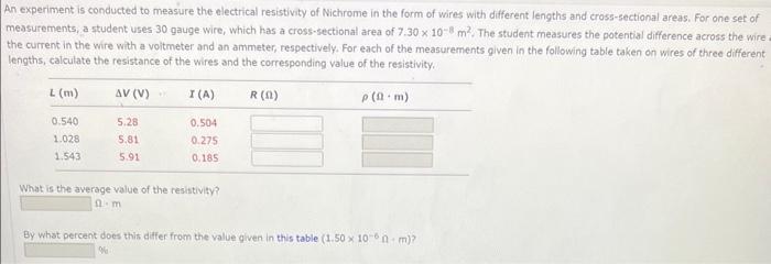 Solved in experiment is conducted to measure the electrical | Chegg.com