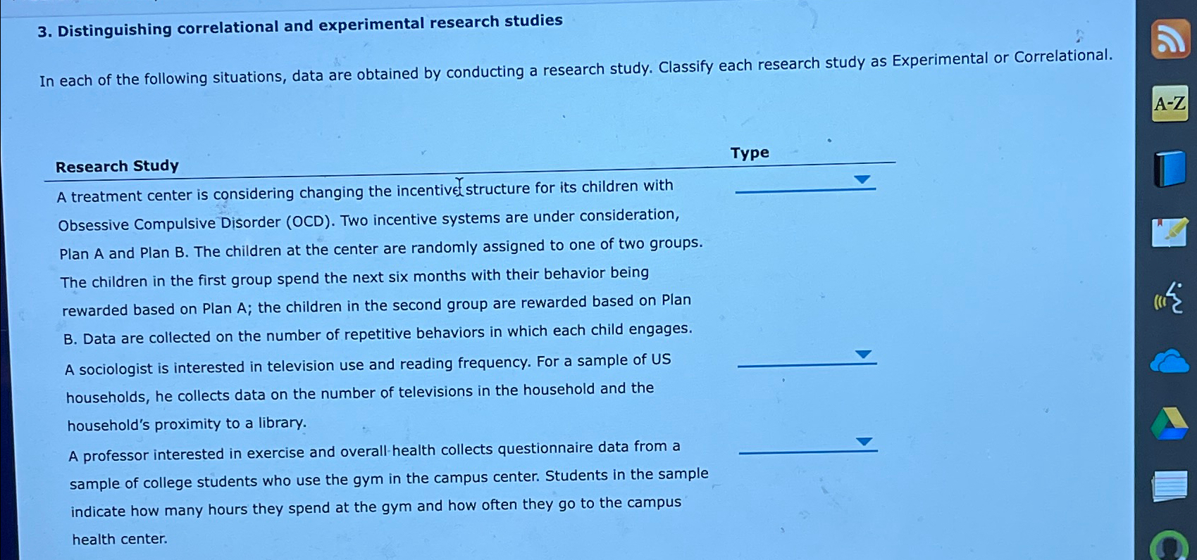 Solved Distinguishing correlational and experimental | Chegg.com