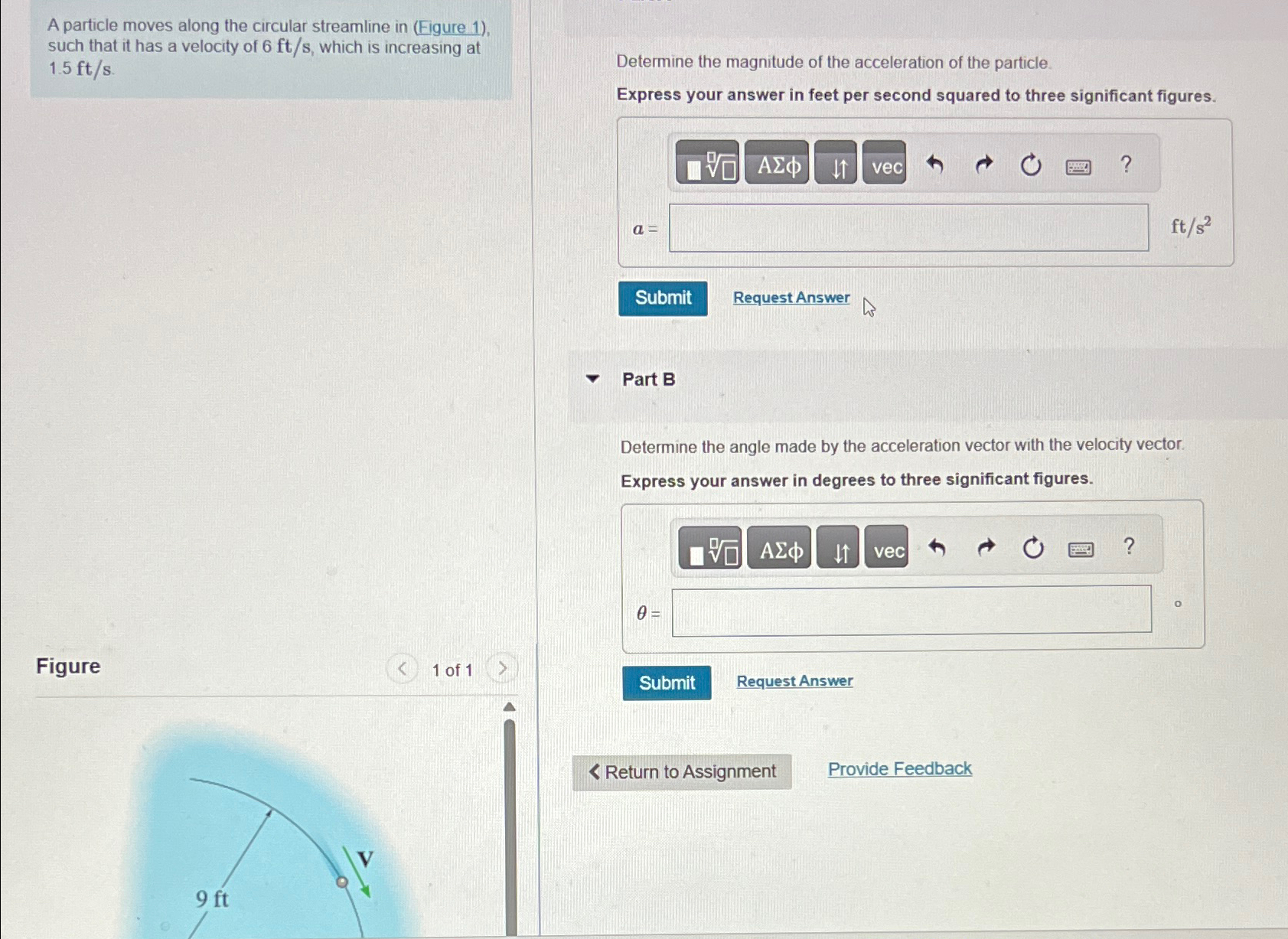 Solved A particle moves along the circular streamline in | Chegg.com