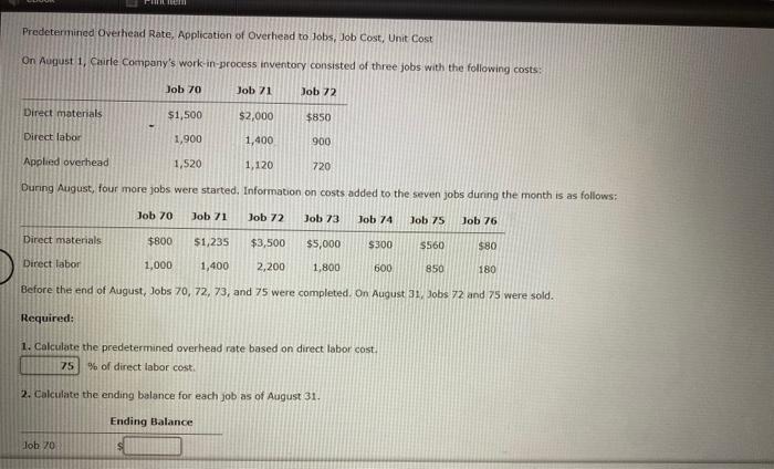 Solved Predetermined Overhead Rate, Application of Overhead | Chegg.com