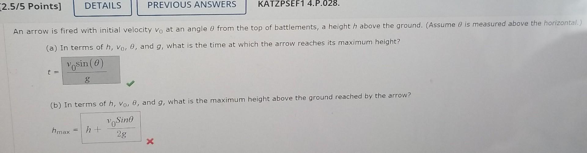 Solved An arrow is fired with initial velocity v0 at an | Chegg.com