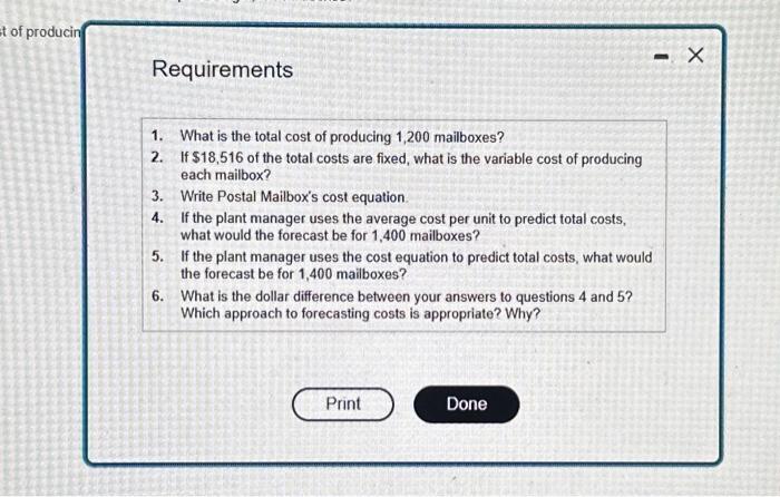 Solved Requirements 1. What is the total cost of producing | Chegg.com