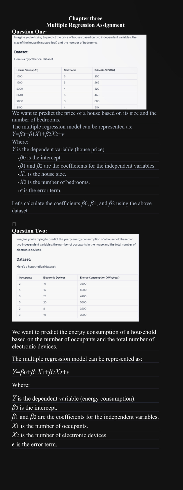 Solved Chapter threeMultiple Regression AssignmentQuestion | Chegg.com