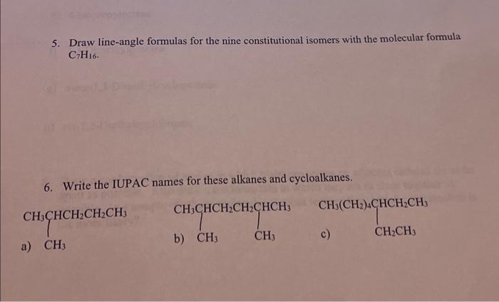 Solved 5. Draw line-angle formulas for the nine | Chegg.com