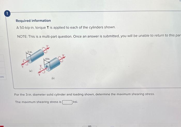Solved Required information A 50-kip.in. torque T is applied | Chegg.com