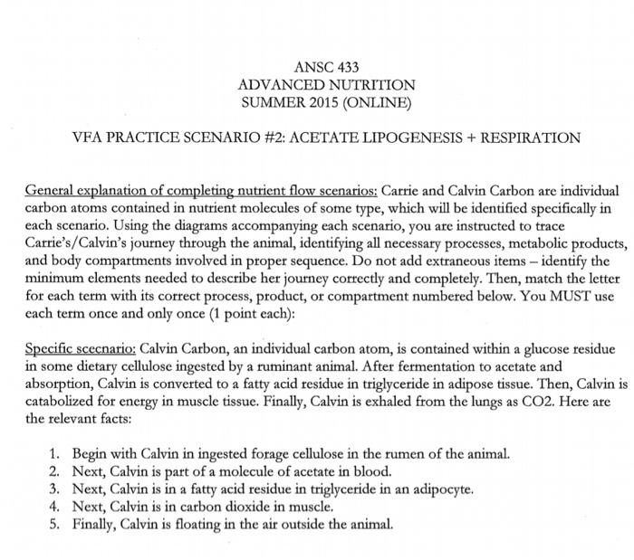 ANSC 433 ADVANCED NUTRITION SUMMER 2015 (ONLINE) VFA | Chegg.com