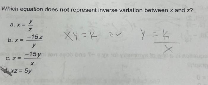 Solved Which equation does not represent inverse variation | Chegg.com