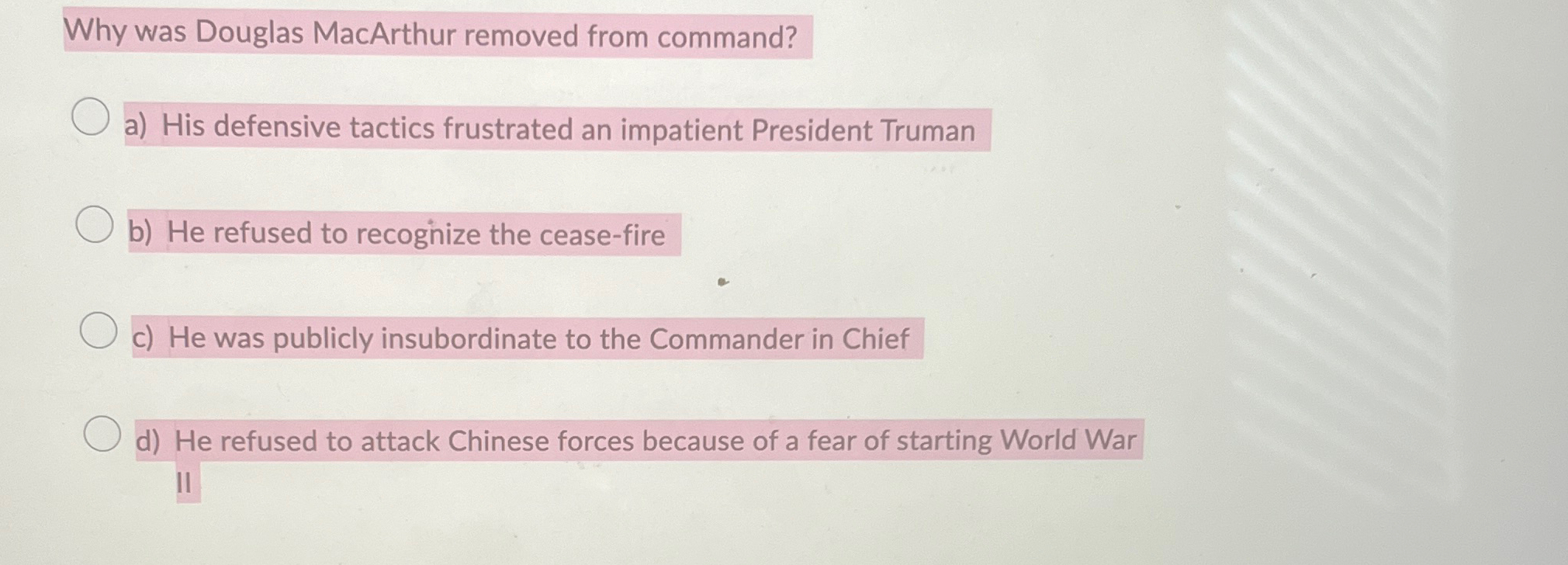 Solved Why was Douglas MacArthur removed from command?a) | Chegg.com