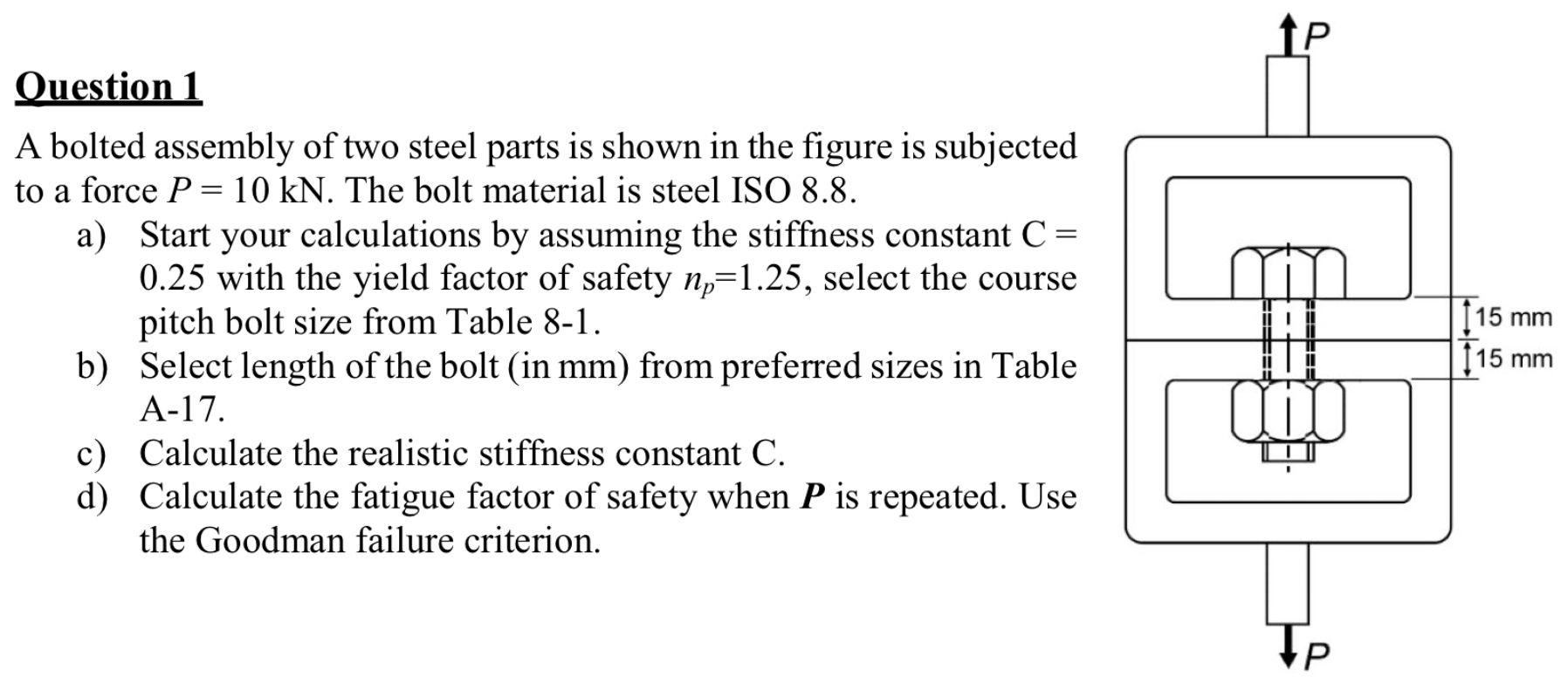 Solved Question 1A bolted assembly of two steel parts is | Chegg.com