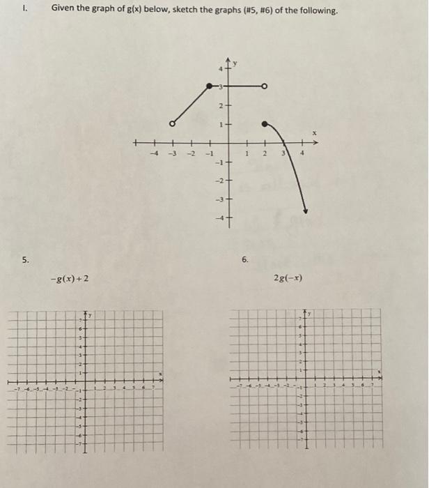 Solved I. 5. -7-6-5-4 Given the graph of g(x) below, sketch | Chegg.com