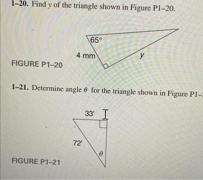 Solved 1–20. Find y of the triangle shown in Figure P1-20. | Chegg.com