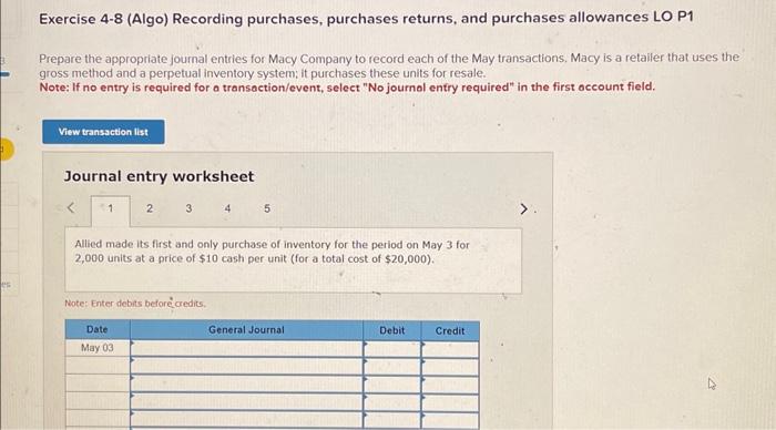 Solved Exercise 4-7 (Algo) Effects of sales transactions on | Chegg.com