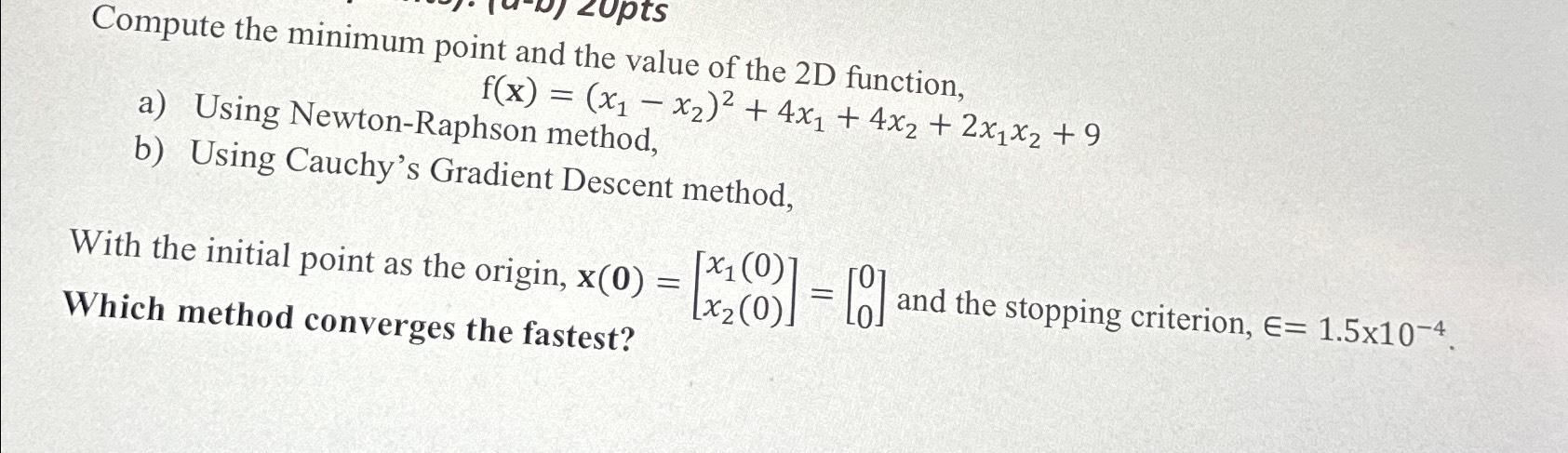 Solved Compute the minimum point and the value of the 2D | Chegg.com