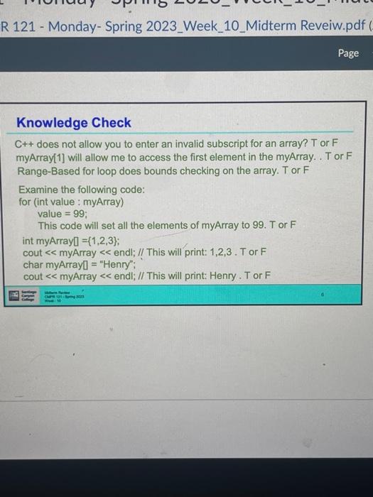 Solved Knowledge Check Array Is A Variable That Can Store 5897