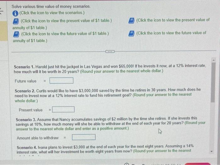 Solved Solve various time value of money scenarios. (Click | Chegg.com