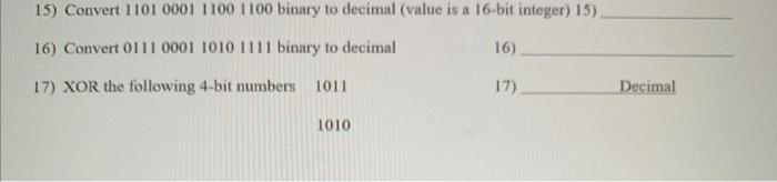 Solved 15) Convert 1101 0001 1100 1100 binary to decimal | Chegg.com