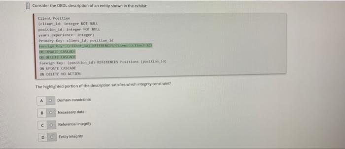 Solved Consider the DBDL description of an entity shown in | Chegg.com