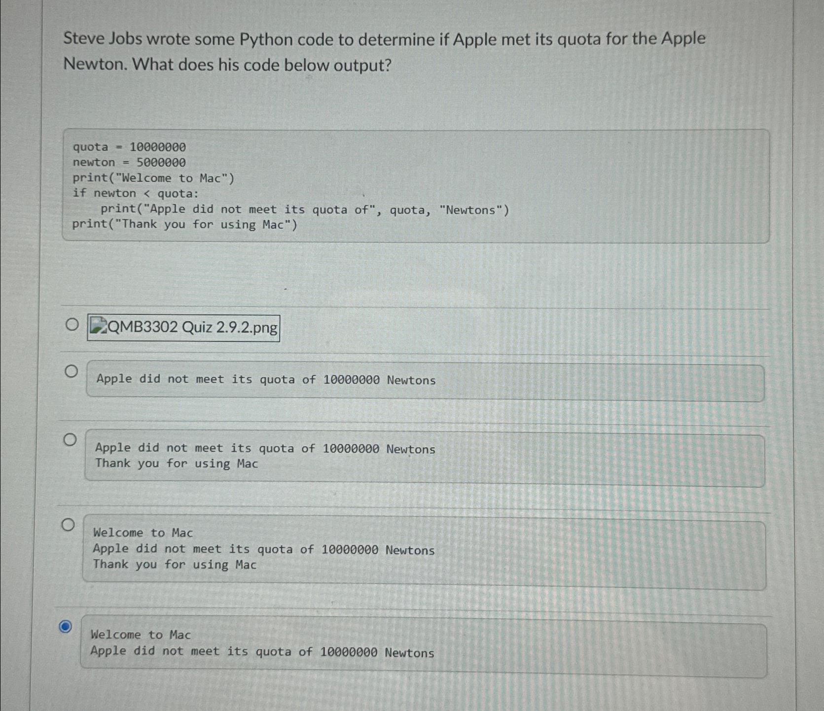 Solved Steve Jobs wrote some Python code to determine if | Chegg.com