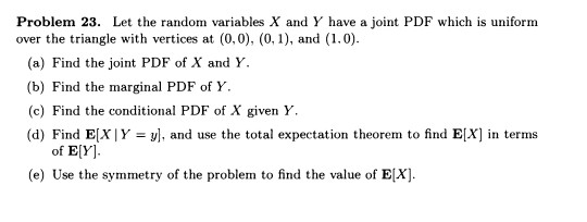 Solved Problem 23. Let the random variables X and Y have a | Chegg.com