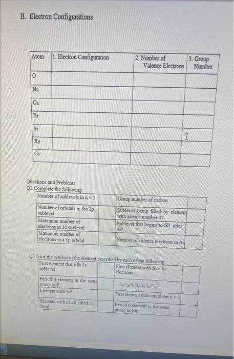 Solved B. Electron Configurations Queetions and Problems | Chegg.com