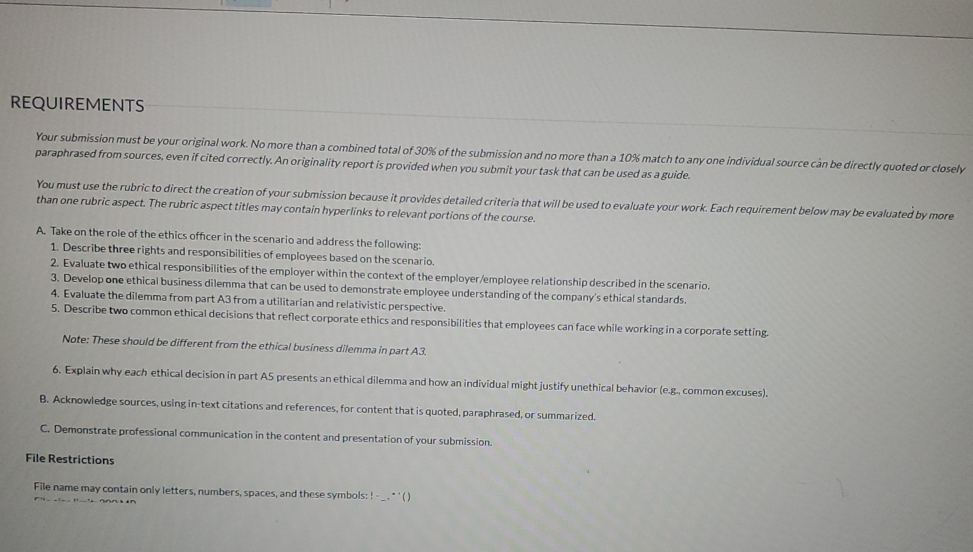 Solved REQUIREMENTSYour submission must be your original | Chegg.com