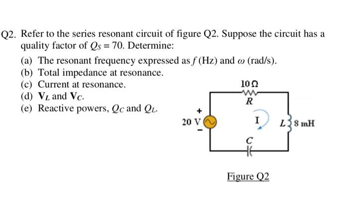 Solved Q2. Refer to the series resonant circuit of figure | Chegg.com