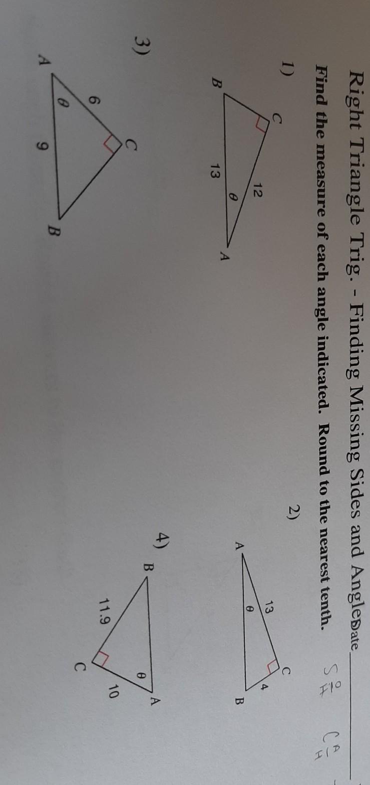 Solved Right Triangle Trig. - Finding Missing Sides and | Chegg.com
