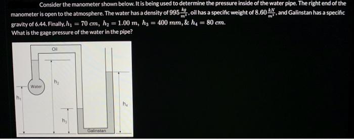 Solved Consider the manometer shown below. It is being used | Chegg.com