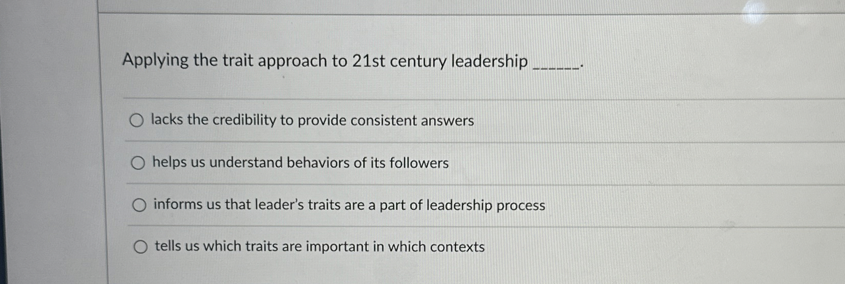 Solved Applying the trait approach to 21st century | Chegg.com