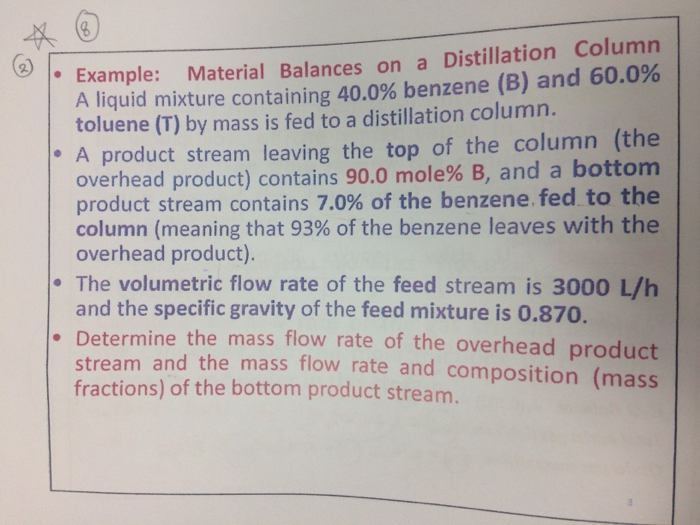 Solved Example: Material Balances on a Distillation A liquid | Chegg.com
