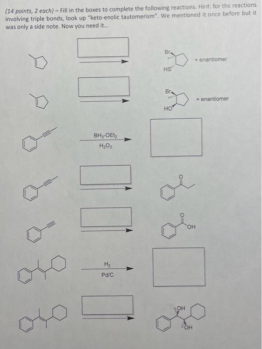 Solved (14 points, 2 each) - Fill in the boxes to complete | Chegg.com