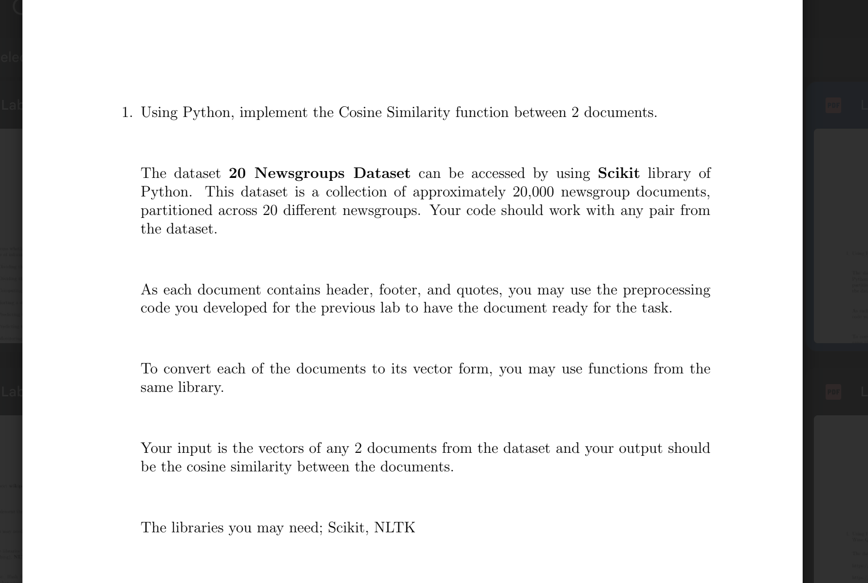 Using Python, implement the Cosine Similarity | Chegg.com