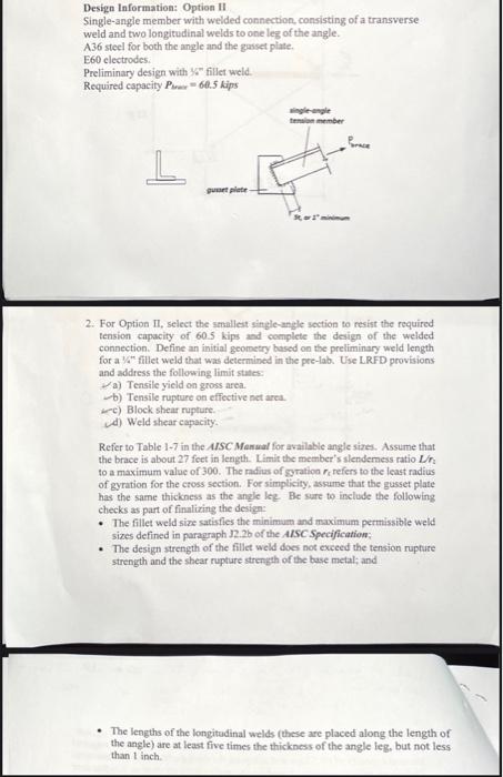 Solved Design Information: Option II Single-angle member | Chegg.com