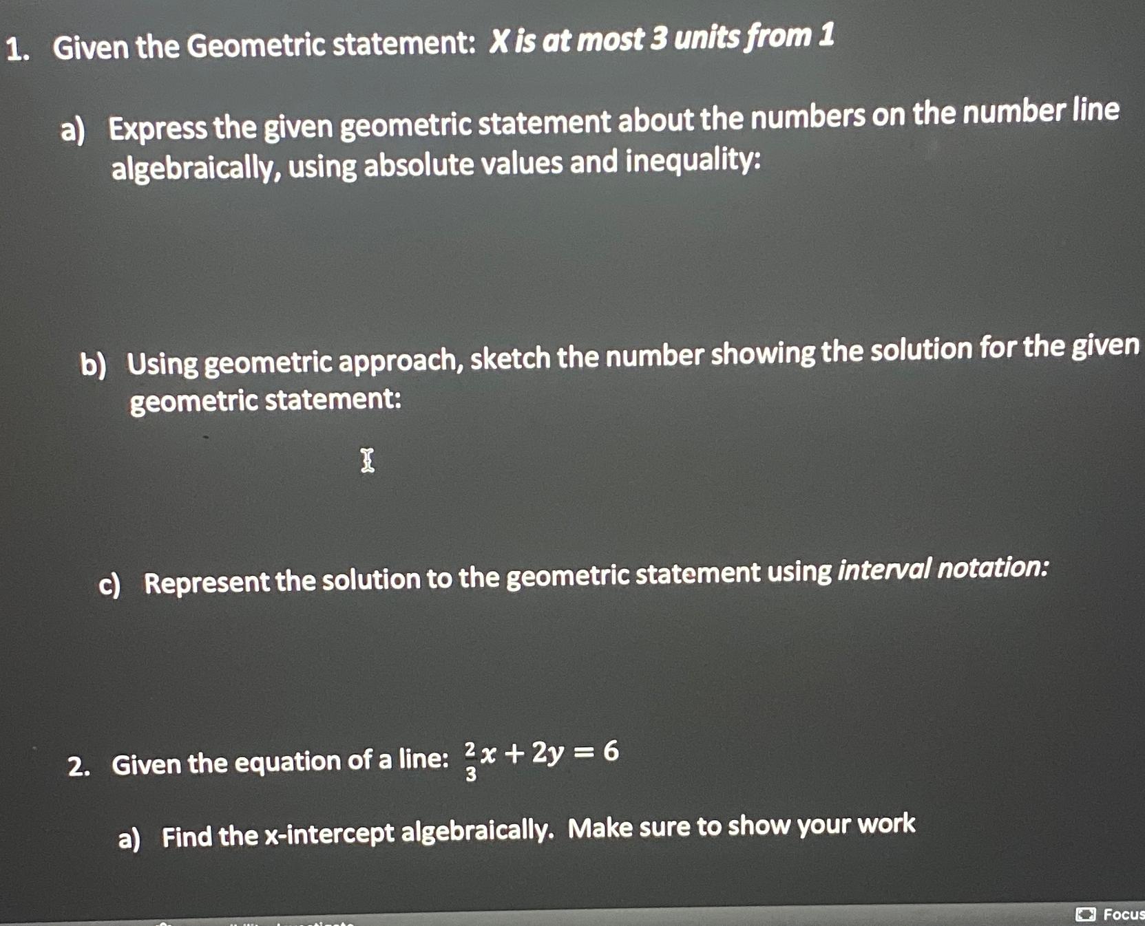 Solved Given the Geometric statement: x ﻿is at most 3 ﻿units | Chegg.com