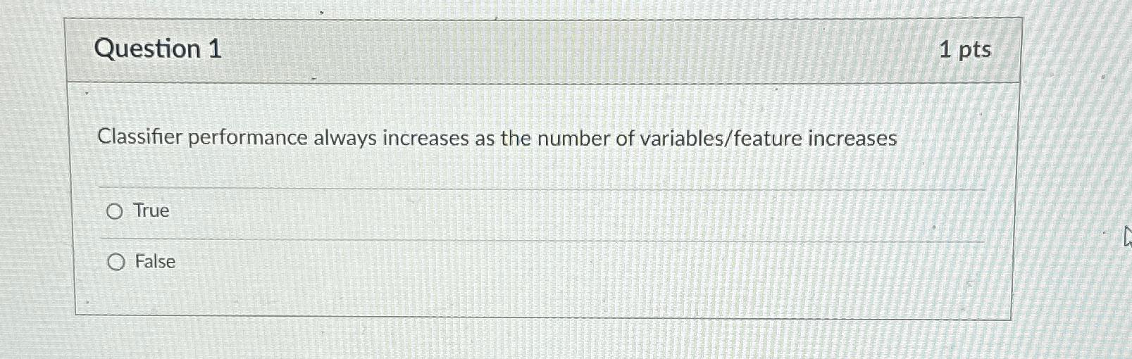 Solved Question 11ptsClassifier performance always increases | Chegg.com