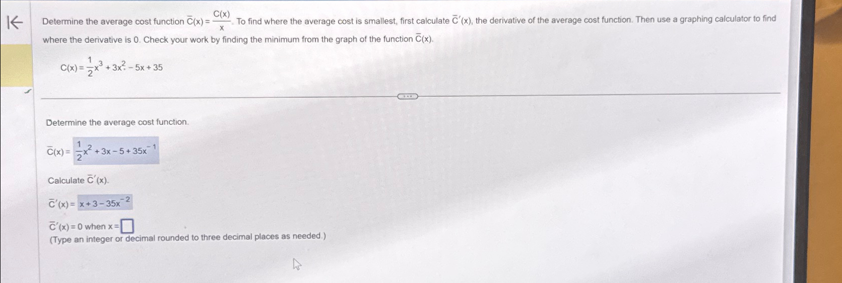Solved Determine the average cost function | Chegg.com