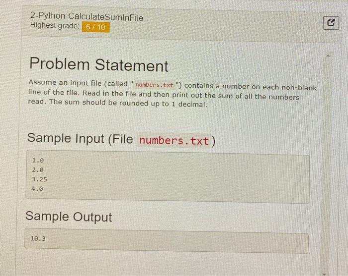 Solved 5-Python-HighestRangelnFile Highest grade: 0 / 10 | Chegg.com