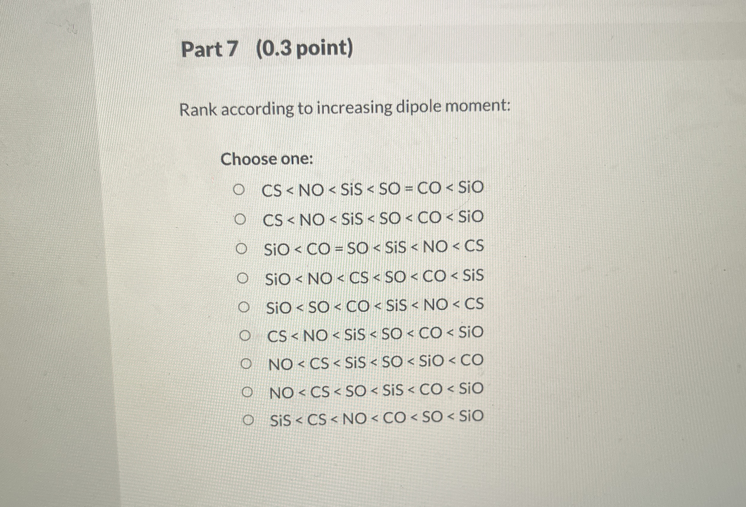 Solved Part 7 ( 0.3 ﻿point)Rank according to increasing | Chegg.com