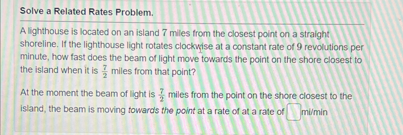 Solved Solve a Related Rates Problem.A lighthouse is located | Chegg.com