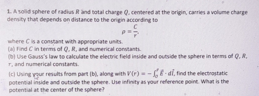 Solved A solid sphere of radius R ﻿and total charge Q, | Chegg.com