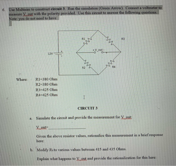 Solved 6. Use Multisim to construct circuit 3. Run the | Chegg.com