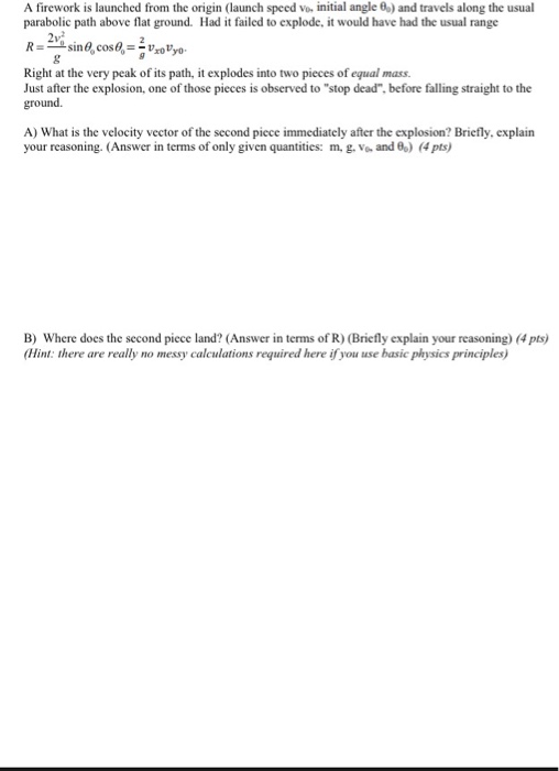 Solved A firework is launched from the origin (launch speed | Chegg.com