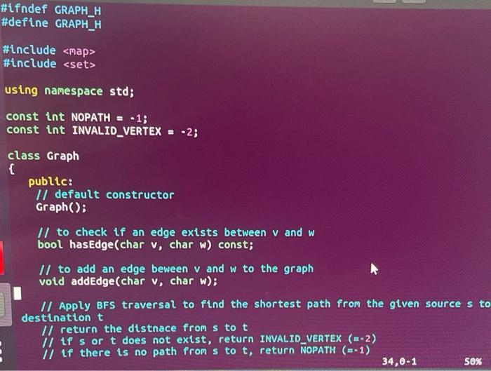 Solved I/ to check if an edge exists between v and w bool | Chegg.com