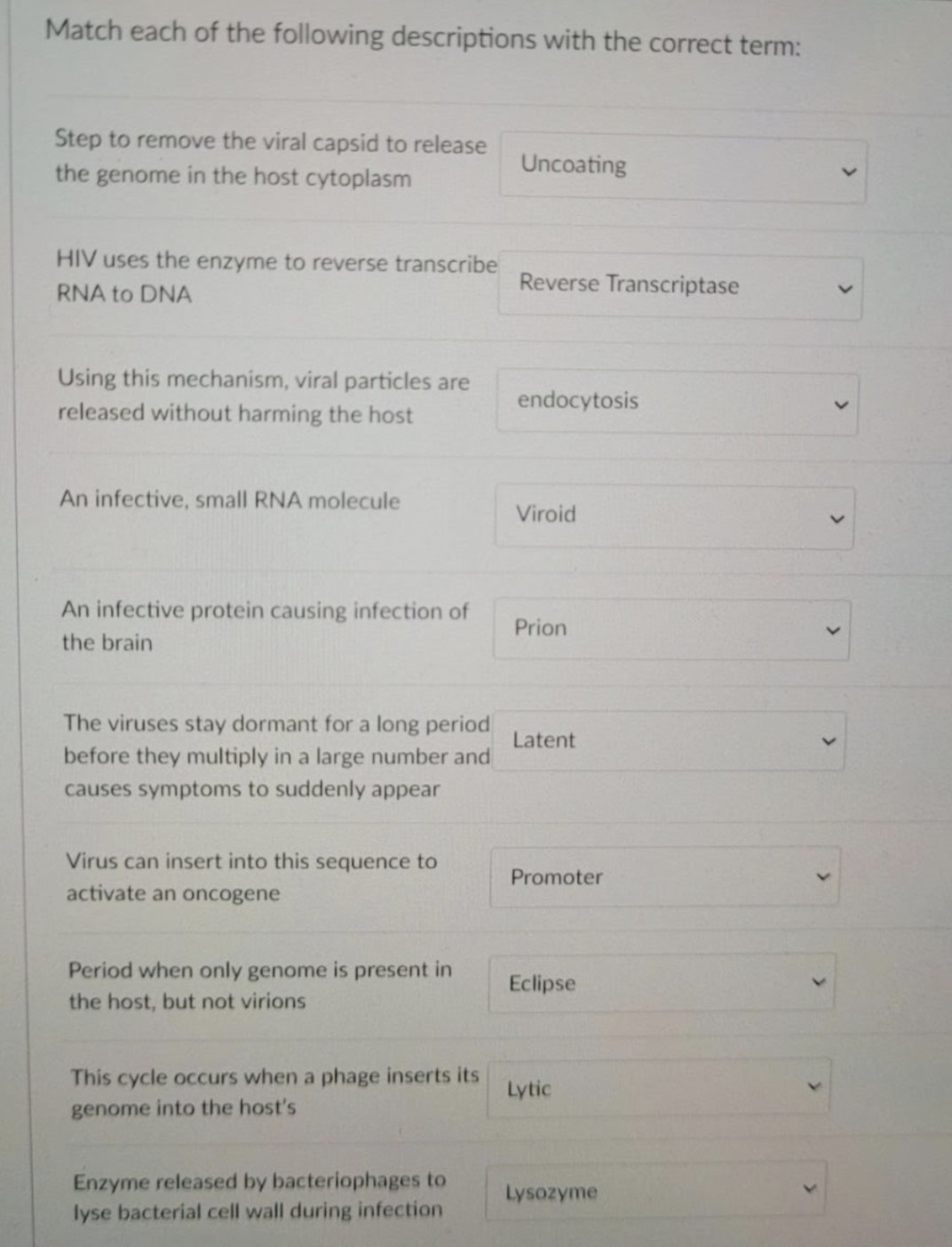 Solved Match each of the following descriptions with the | Chegg.com