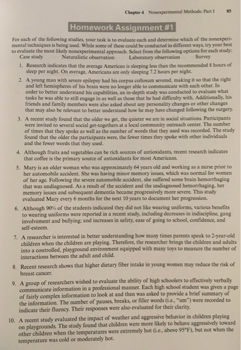 Solved 85 Chapter 4 Nonexperimental Methods: Part I Homework | Chegg.com
