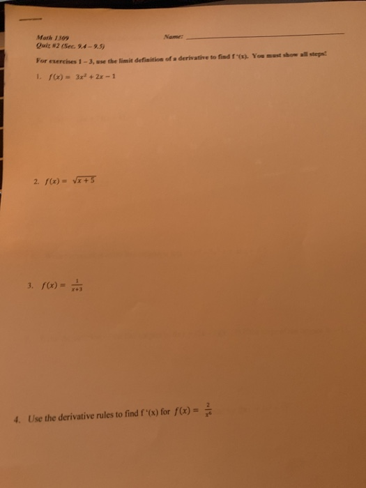 Solved Math 1309 Name Quit #2 (Sec. 94-9.5) For exercises | Chegg.com