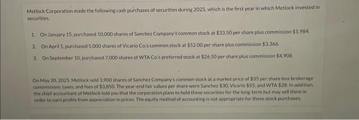 Solved Metlock Corporation made the following cash purchases | Chegg.com Solved Metlock Corporation made the following cash purchases | Chegg.com