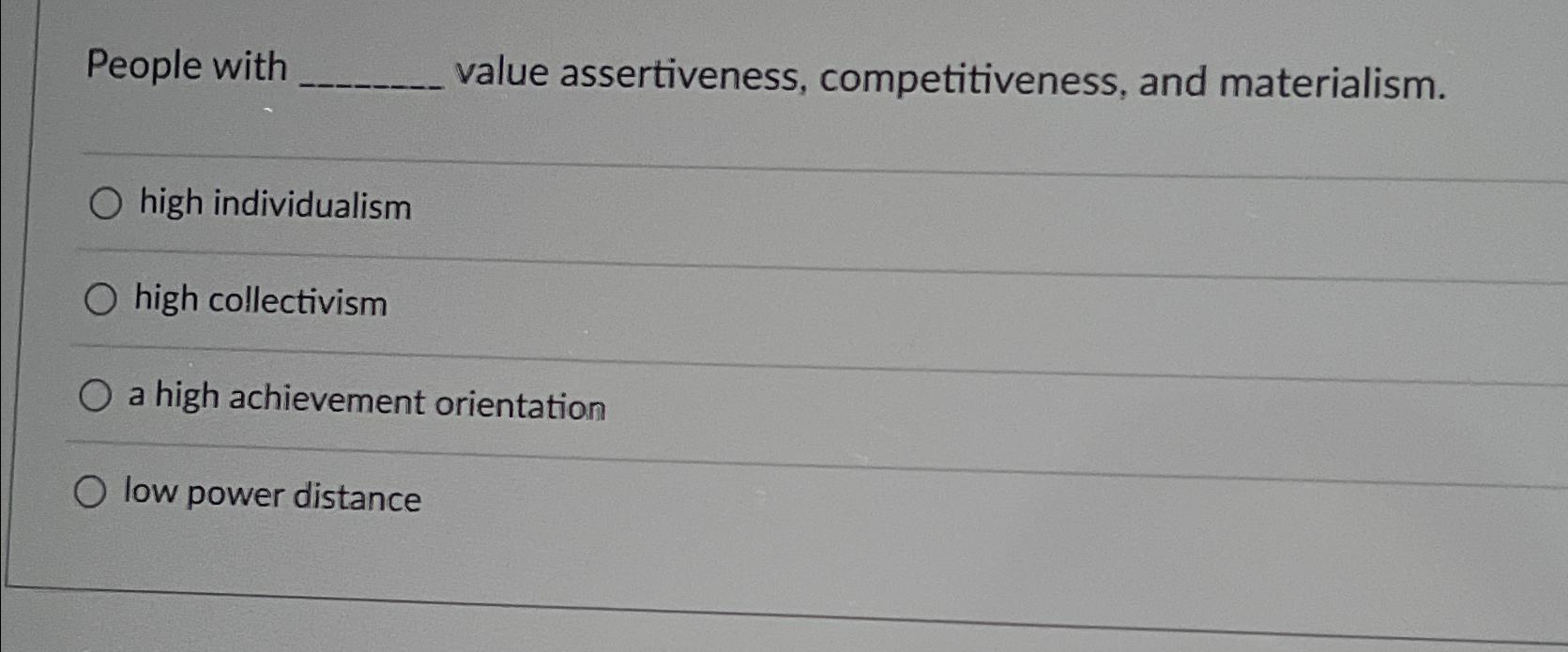Solved People with value assertiveness, competitiveness, and | Chegg.com