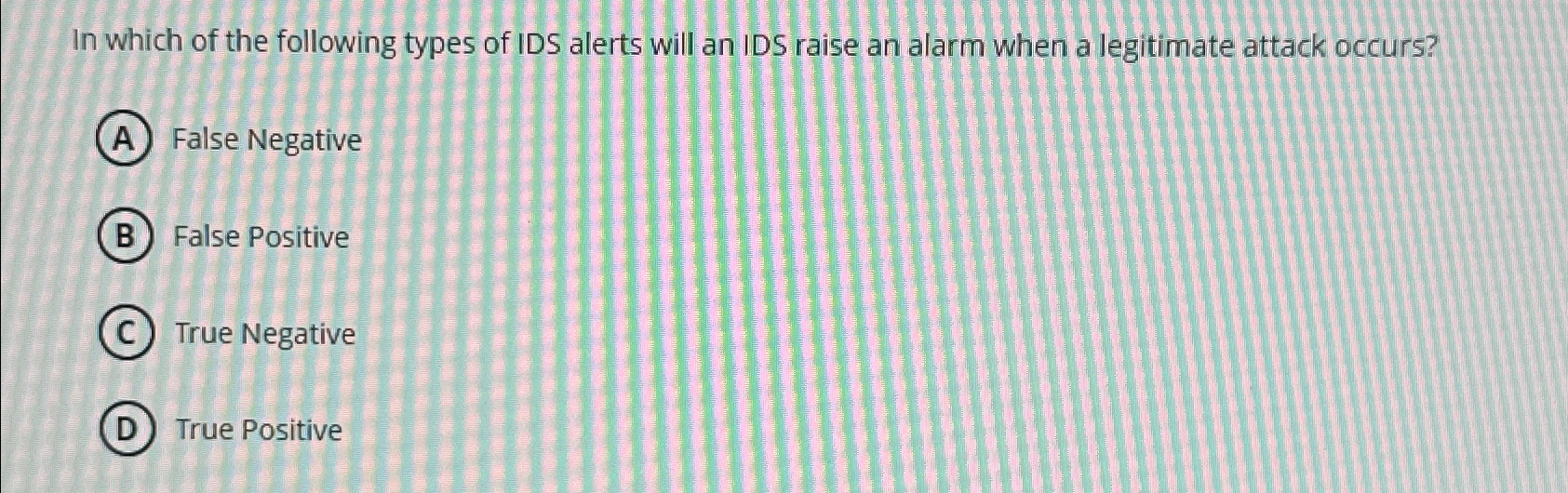 Solved In which of the following types of IDS alerts will an | Chegg.com