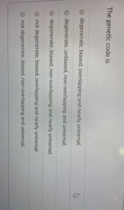 Solved The genetic code is degenerate. biased, overlapping | Chegg.com